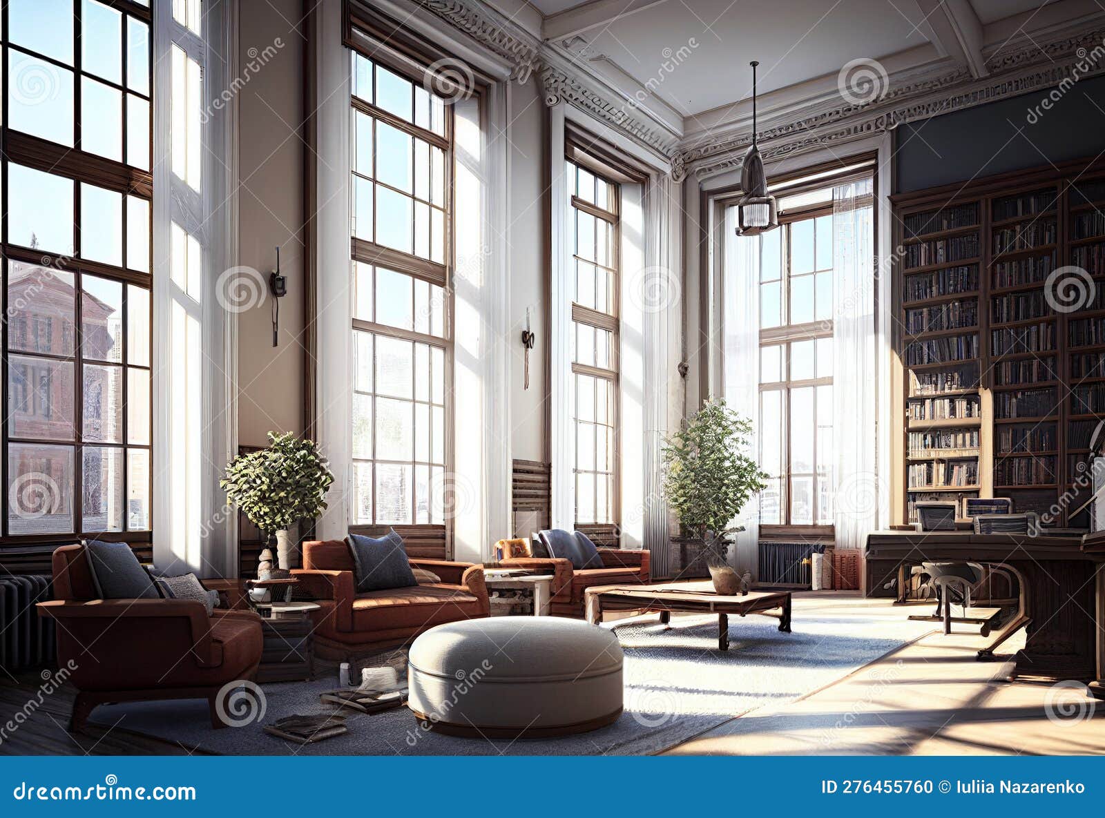 Large Bright Library with Panoramic Windows. AI Generated Stock ...