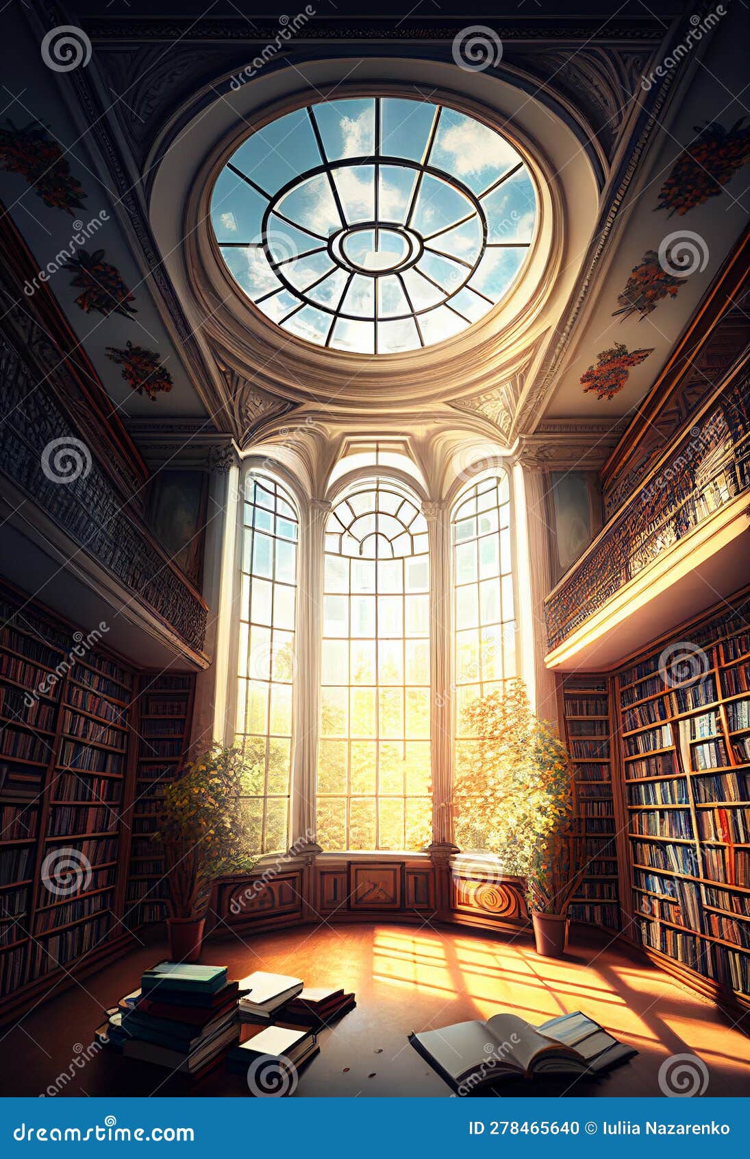 Large Bright Library with Panoramic Windows. AI Generated Stock Photo ...