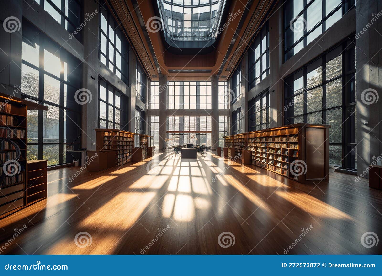 Large Bright Library with Panoramic Windows. AI Generated Stock ...