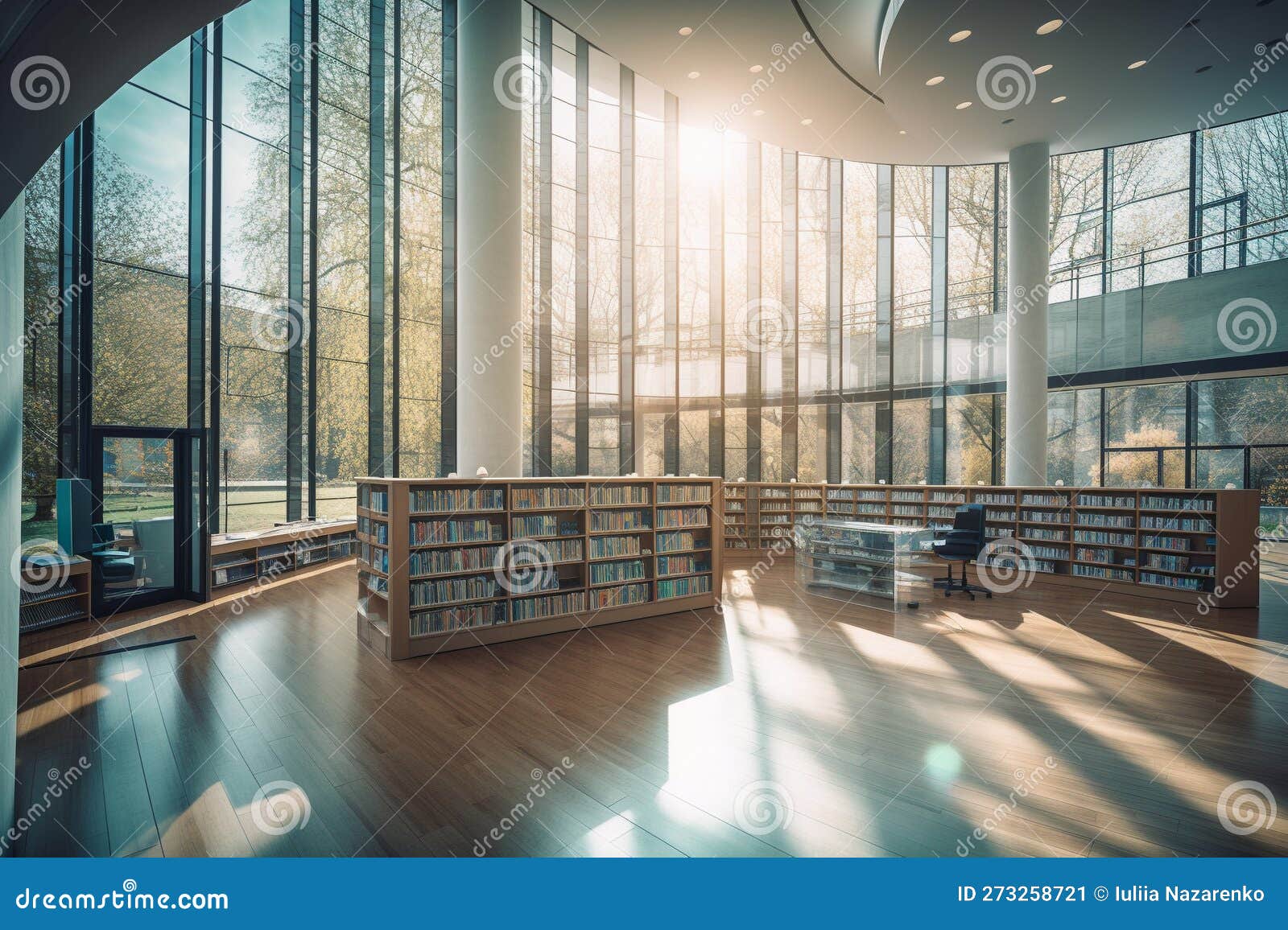 Large Bright Library with Panoramic Windows. AI Generated Stock Image ...