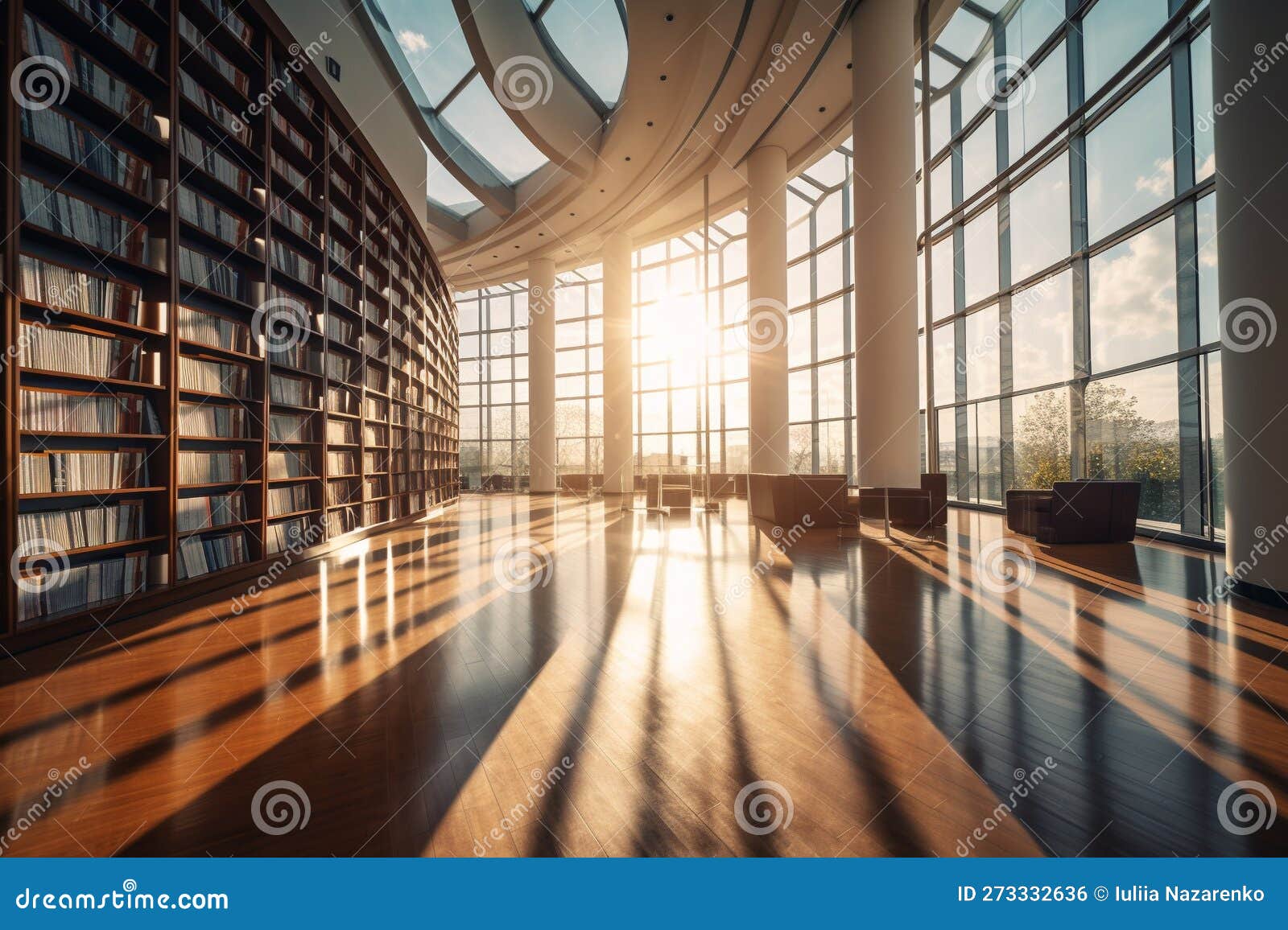 Large Bright Library with Panoramic Windows. AI Generated Stock ...