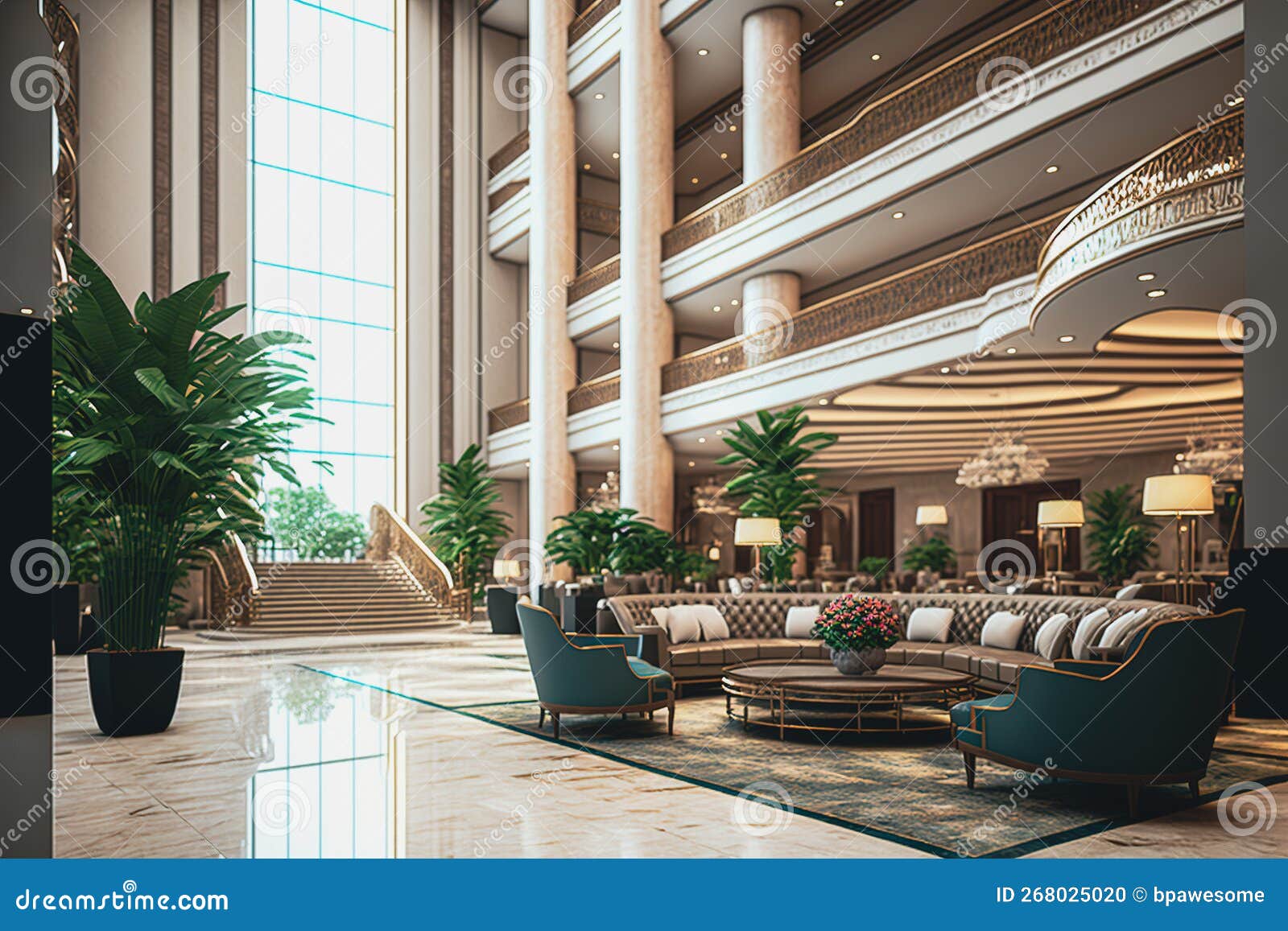Large Bright Modern Hotel Lobby, Generative AI Stock Illustration ...