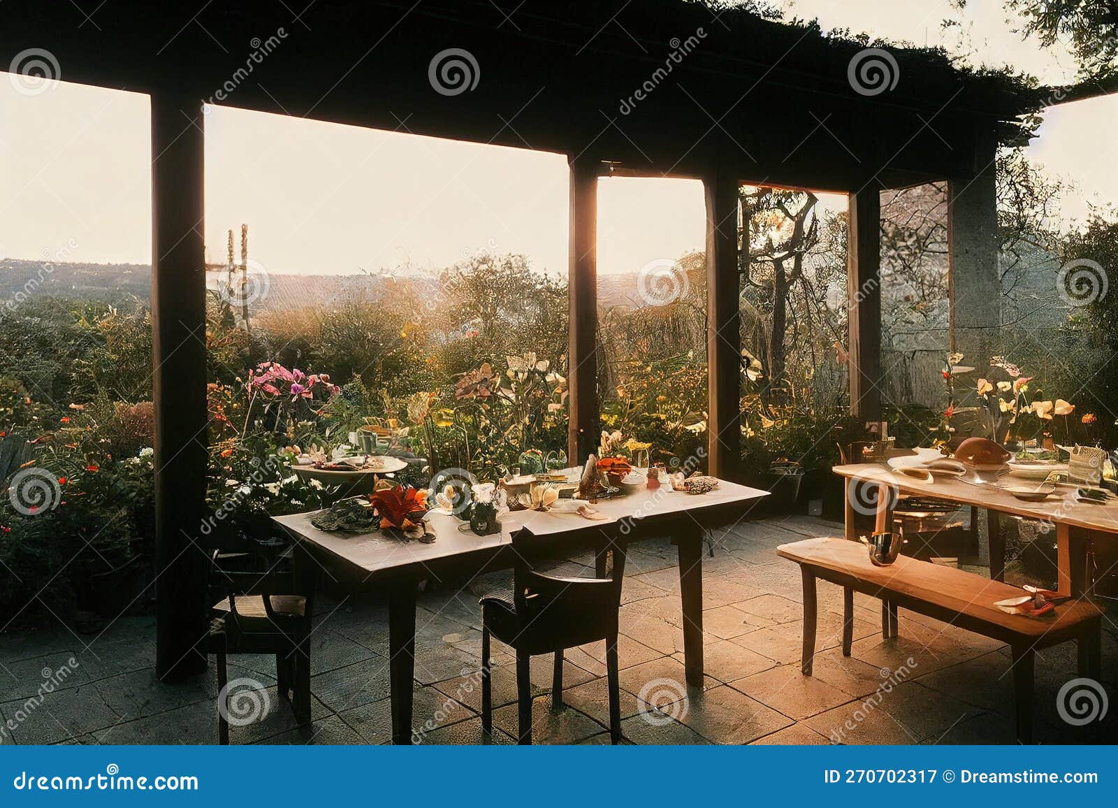 Large Bright Open Veranda in Backyard Cozy House Exterior. Stock ...