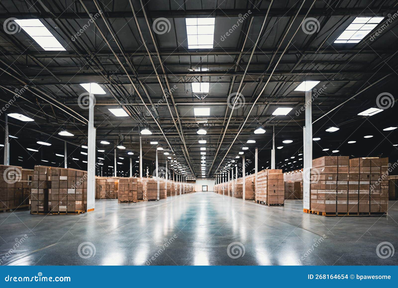 Large Bright Warehouse Stocked with Merchandise Pallets, Generative AI ...