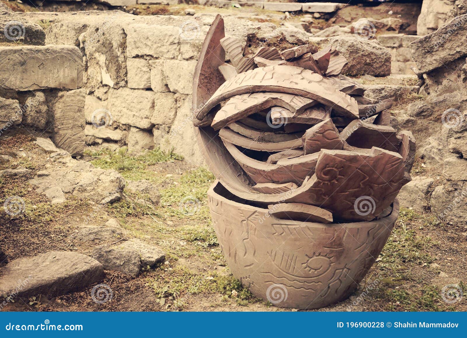 Large Broken Clay Pots Stand on the Ground .toned Stock Photo - Image ...