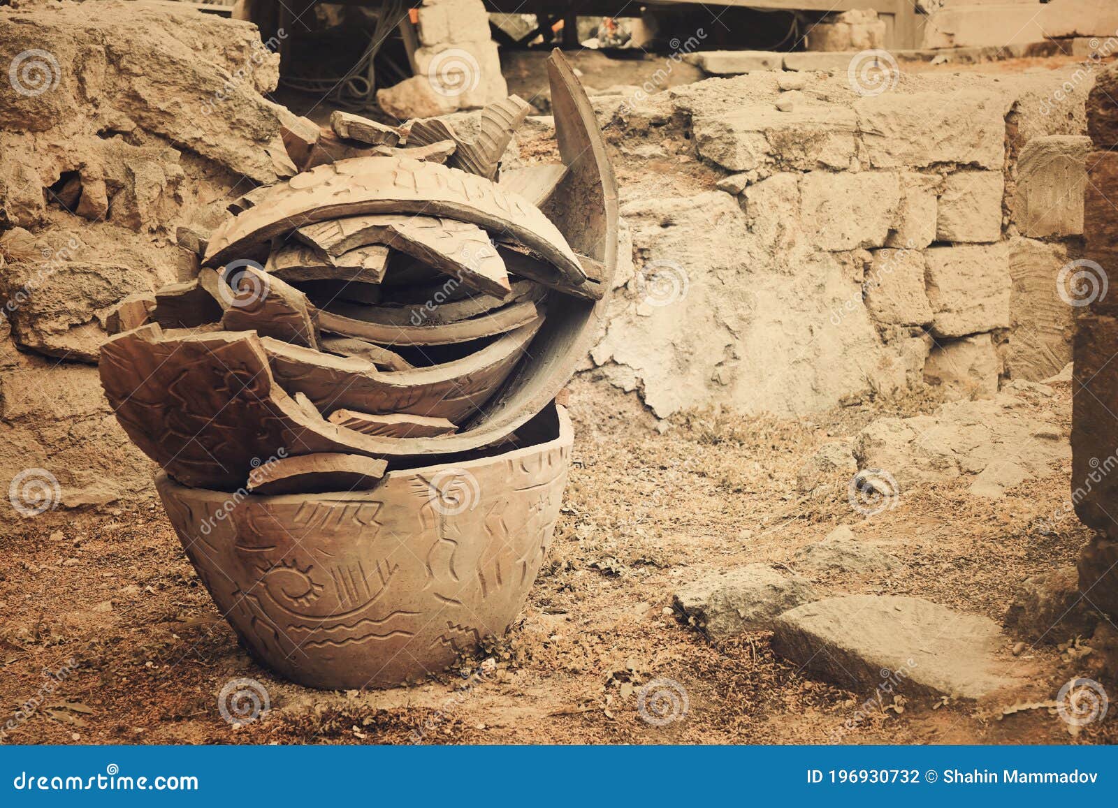 Large Broken Clay Pots Stand on the Ground .toned Stock Photo - Image ...
