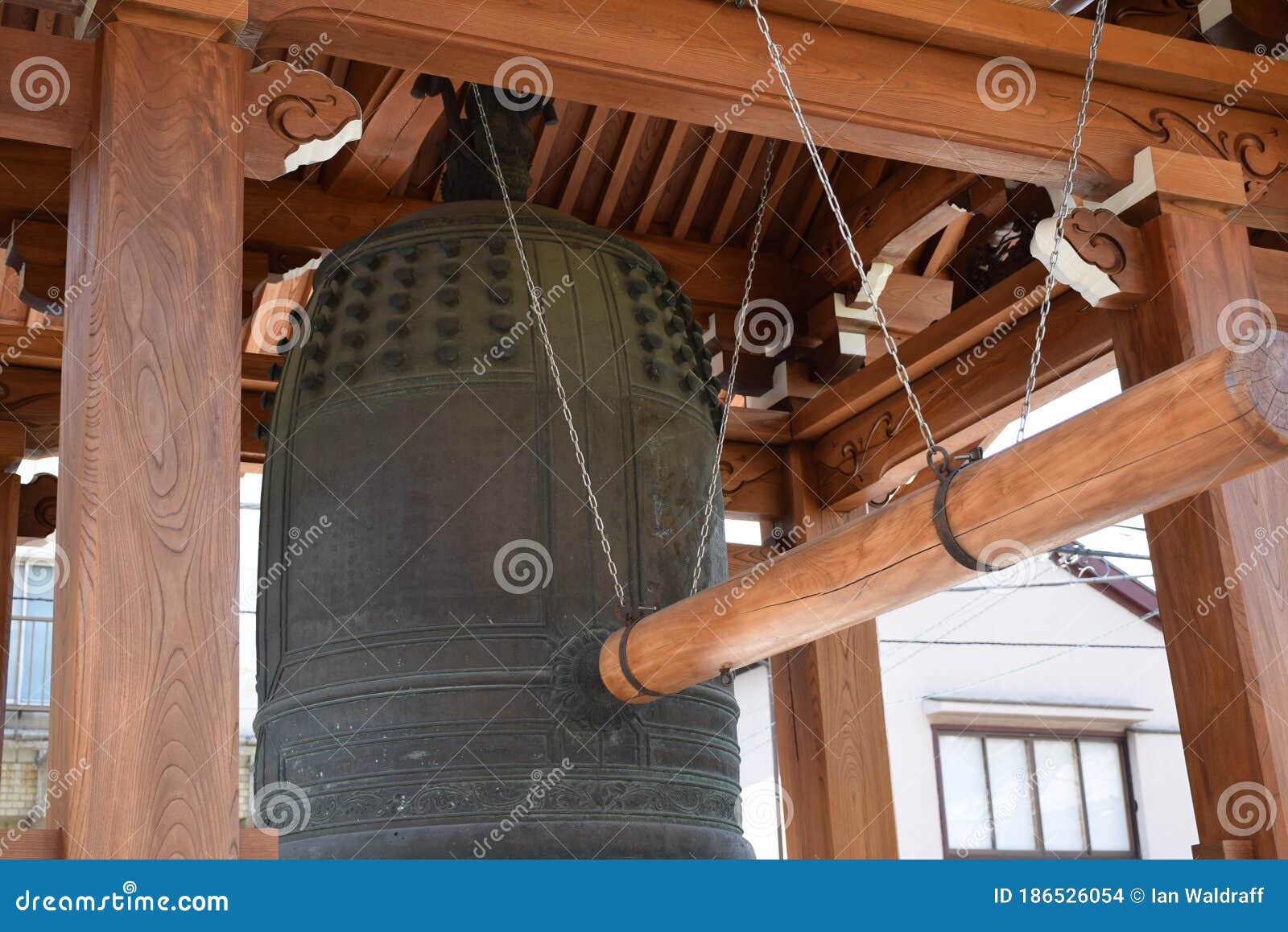 Large Buddhist Temple Bell with Log Stock Photo - Image of traditional ...