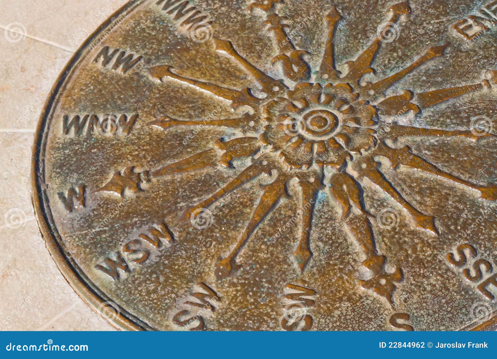 A Large Bronze Compass Based on the Port Pier. Stock Photo - Image of ...