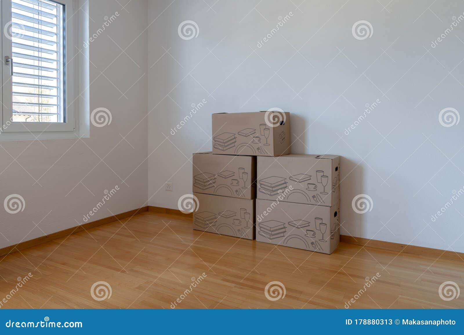 Large Brown Moving and Packing Boxes in an Empty Room Stock Image ...