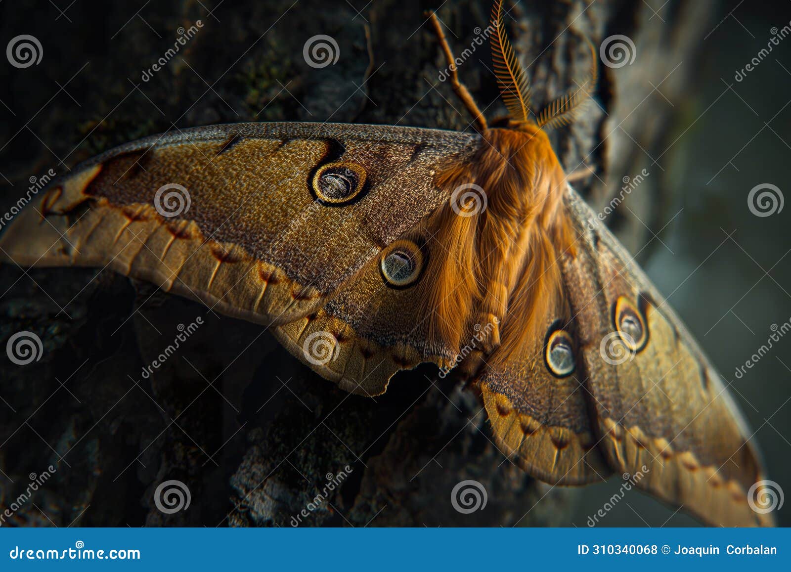 A Large Brown and Orange Polyphemus Moth Peacefully Resting on a Tree ...