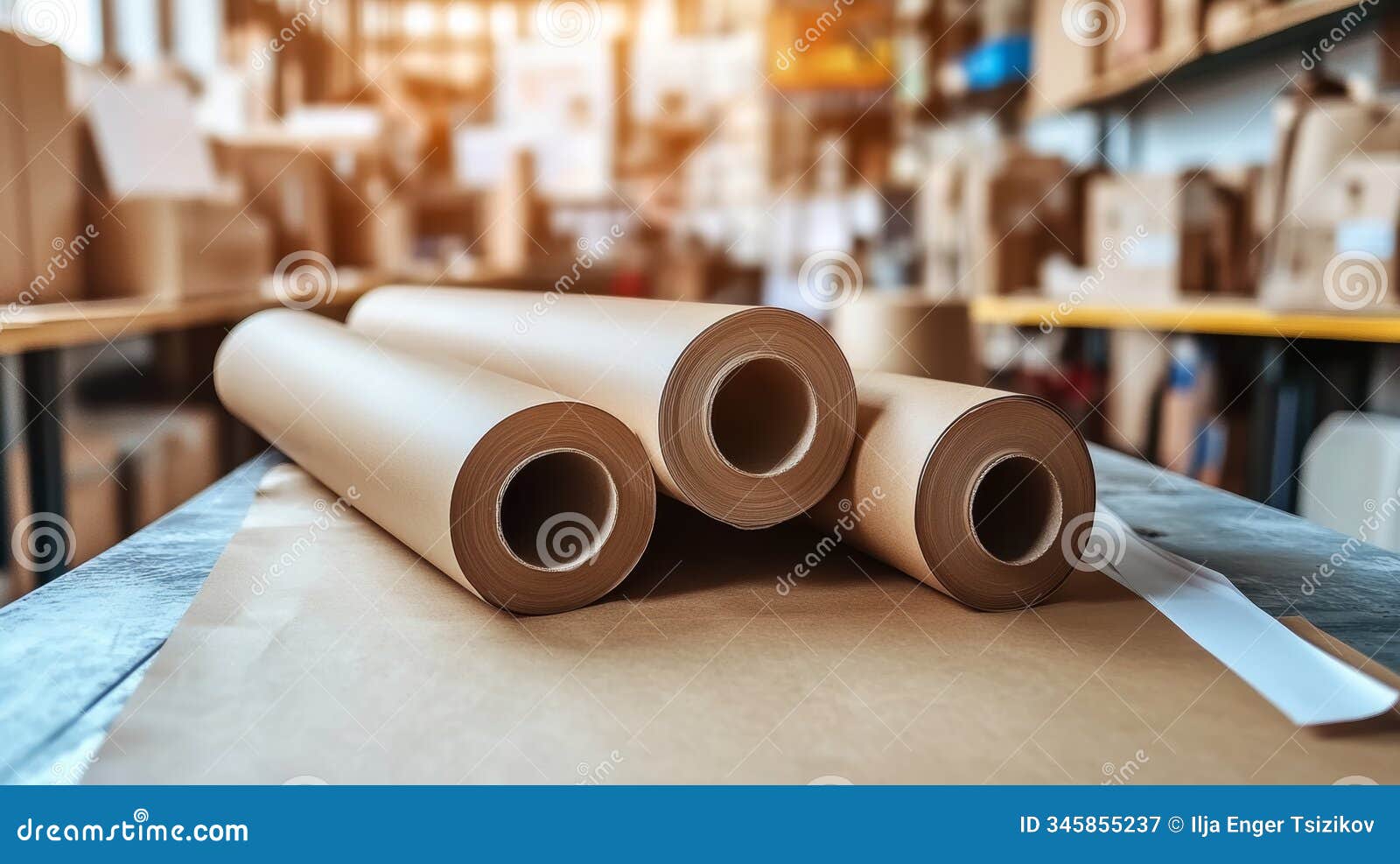 Large Brown Paper Rolls Stacked Neatly in a Modern Manufacturing ...