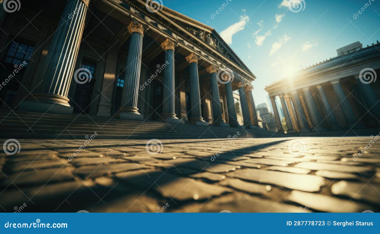 A Large Building with Columns and a Sky Background. Generative AI Image ...