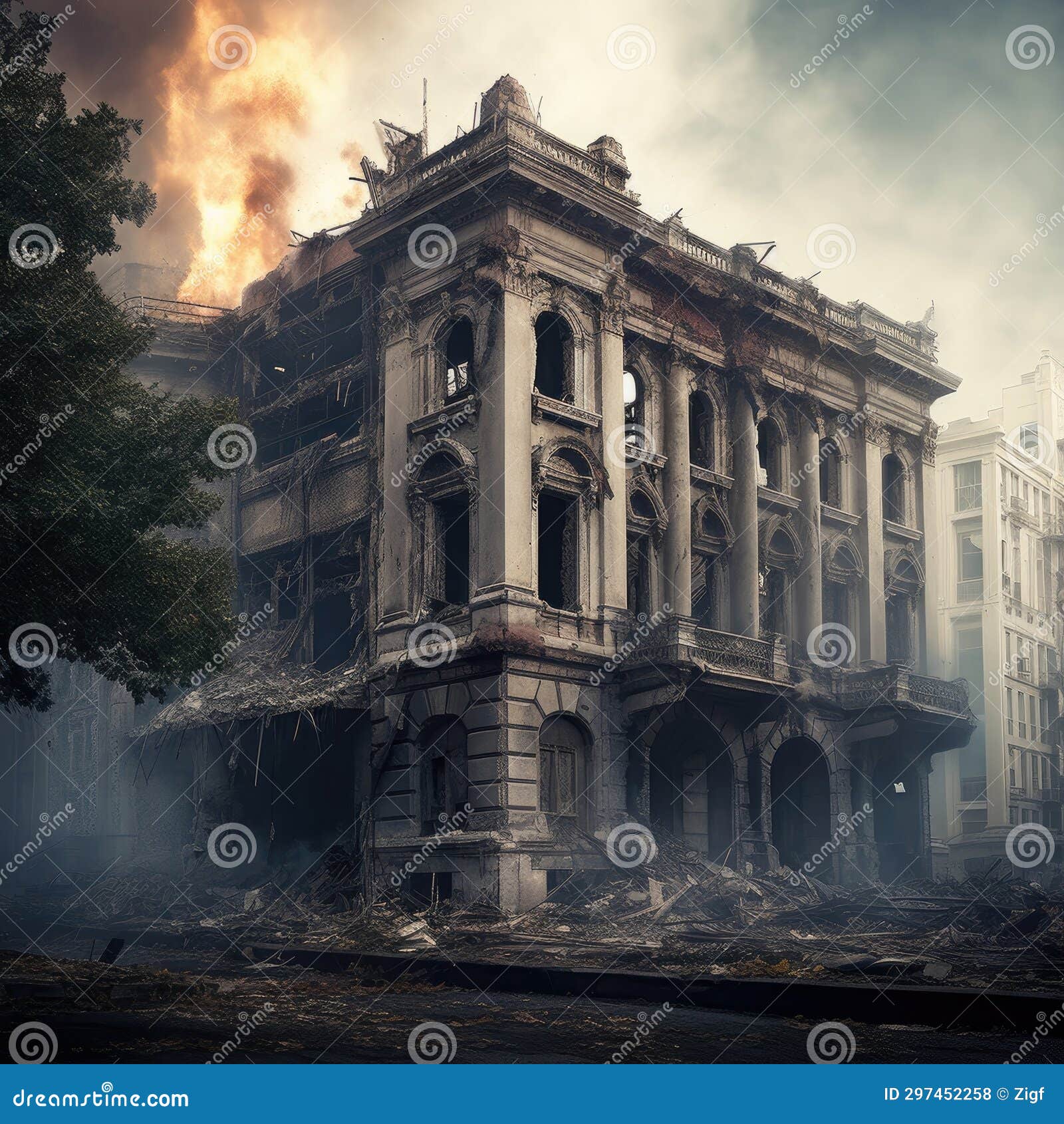 Large Building is on Fire. the Flames are Engulfing Entire Structure ...