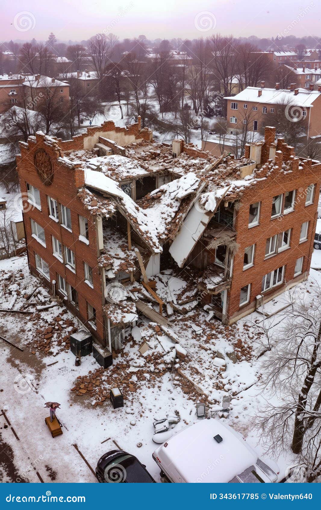 A Large Building that Has Been Torn Down in the Snow Stock Image ...