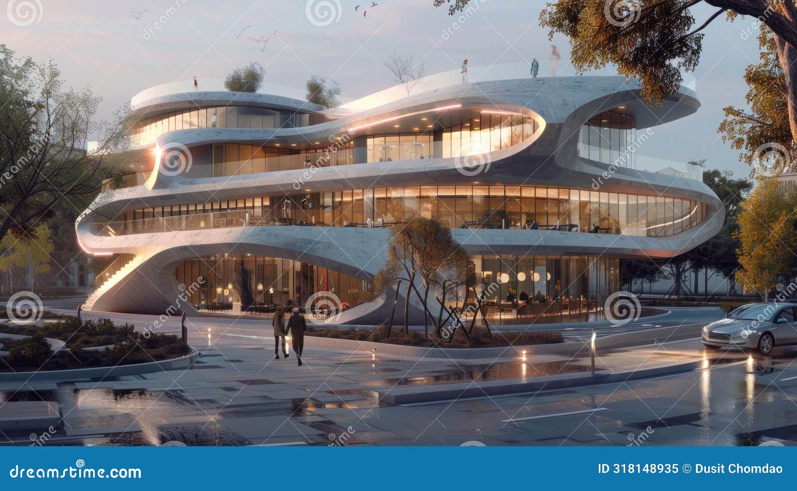 A Large Building with a Lot of Windows and a Slanted Roof Stock Image ...