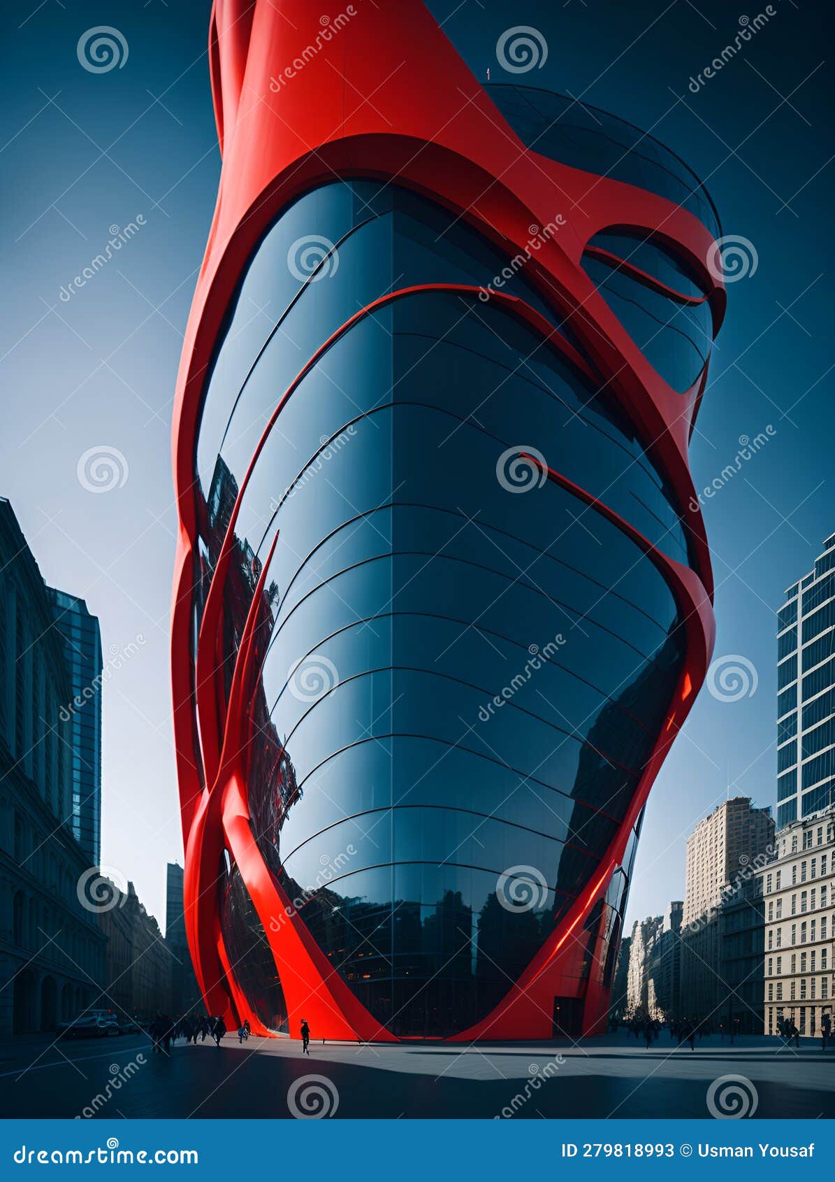 A Large Building with a Red Curved Design Stock Illustration ...