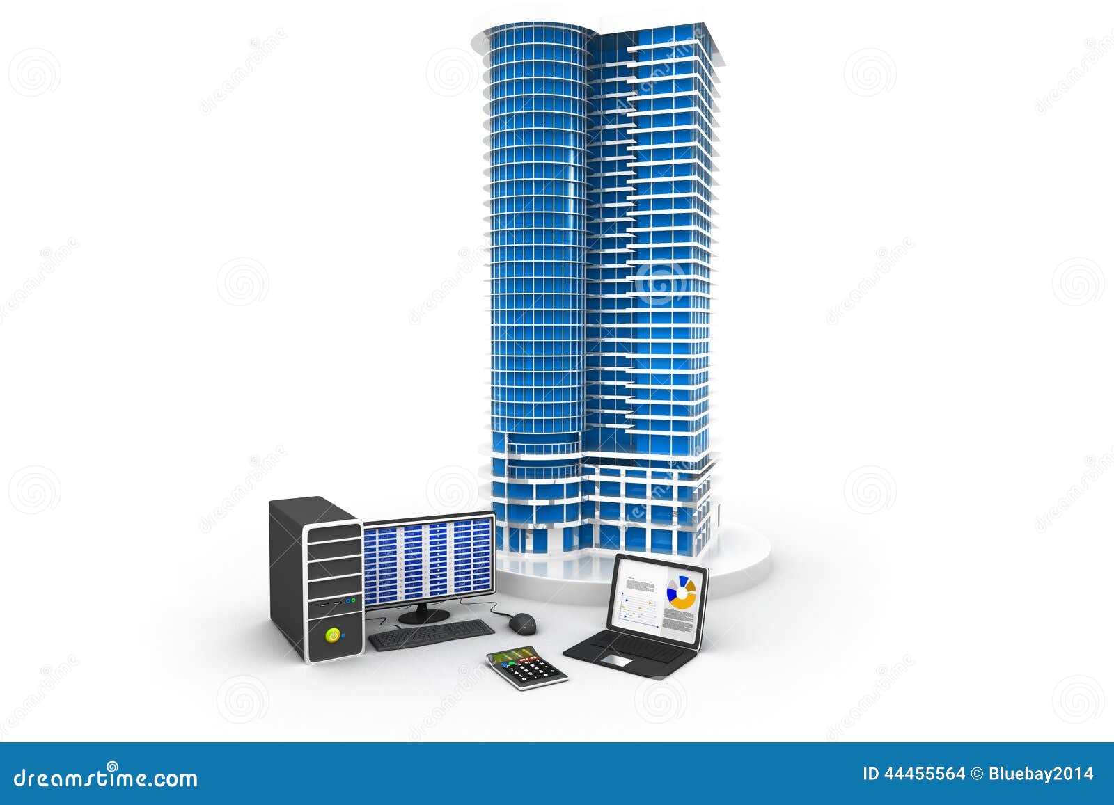 Large Building Skyline with Computer Stock Illustration - Illustration ...