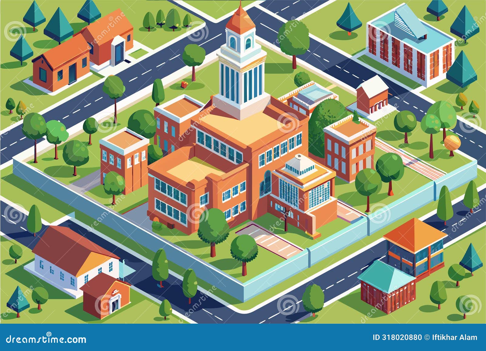 A Large Building with a Tower on Top in a College Campus Setting ...