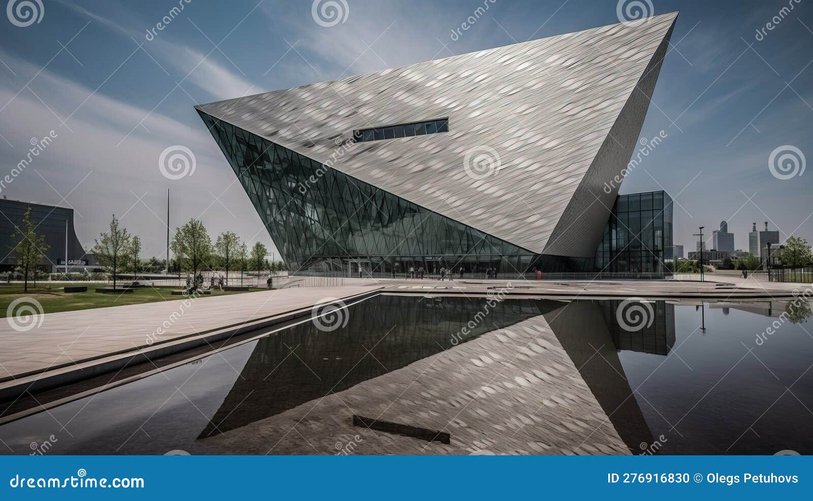 A Large Building with a Triangle Shaped Design on it S Side and a Body ...