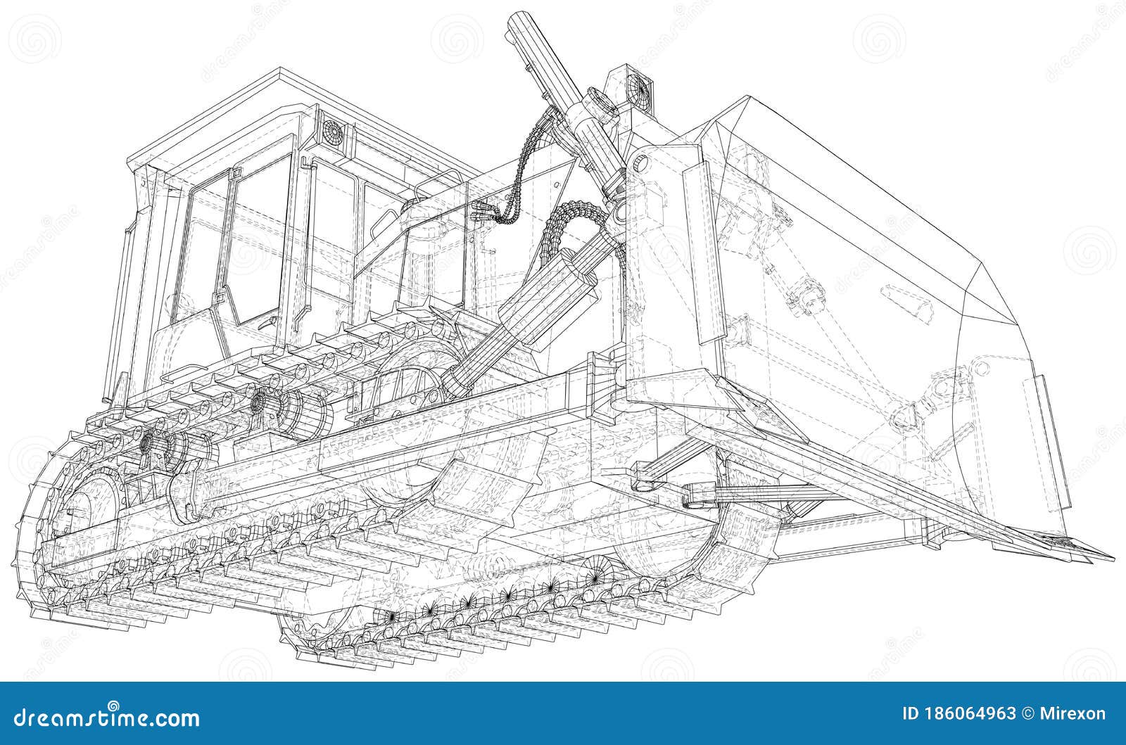 Large Bulldozer. Vector Wire-frame Isolated Excavator on Background ...