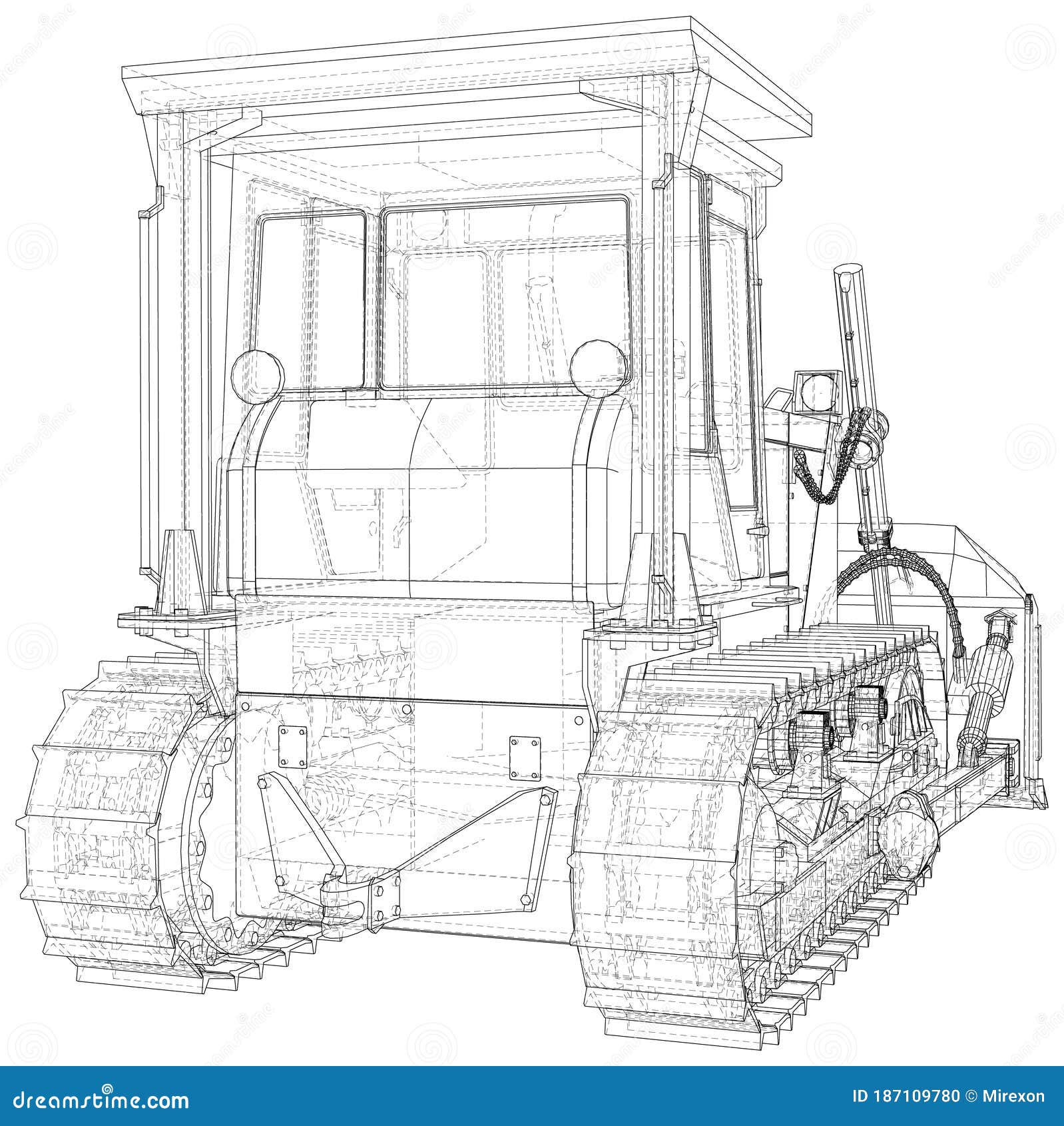 Large Bulldozer. Vector Wire-frame Isolated Excavator on Background ...