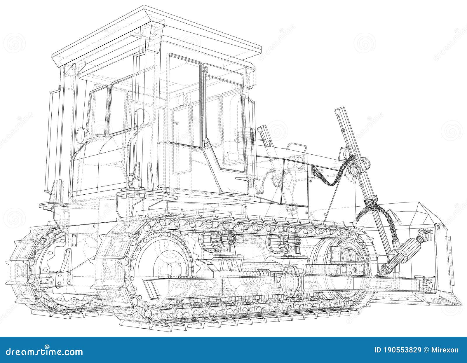 Large Bulldozer. Vector Wire-frame Isolated Excavator on Background ...