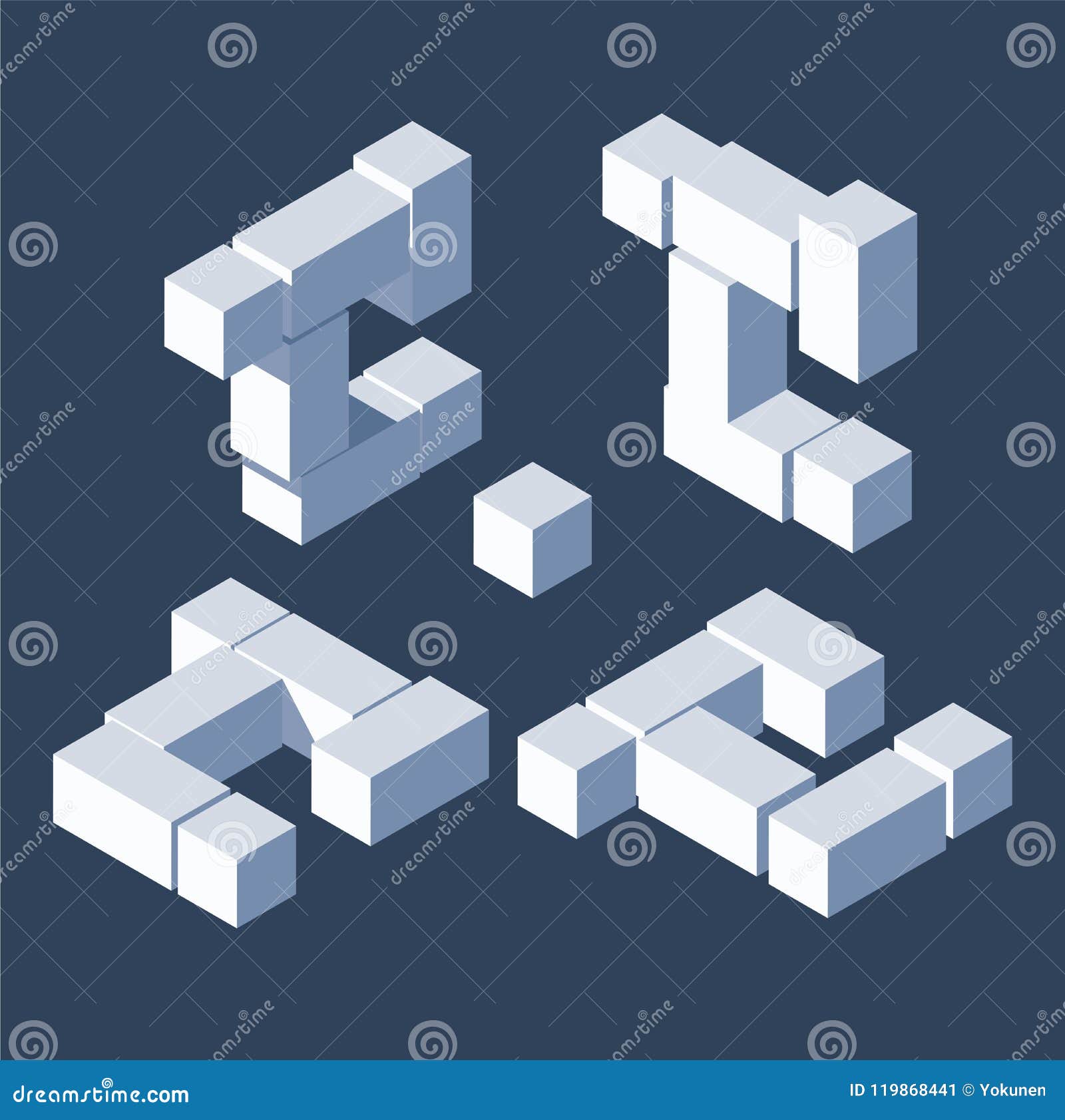 Large Bundle Letter C in Isometric 3d Style, Build with White Cubes ...