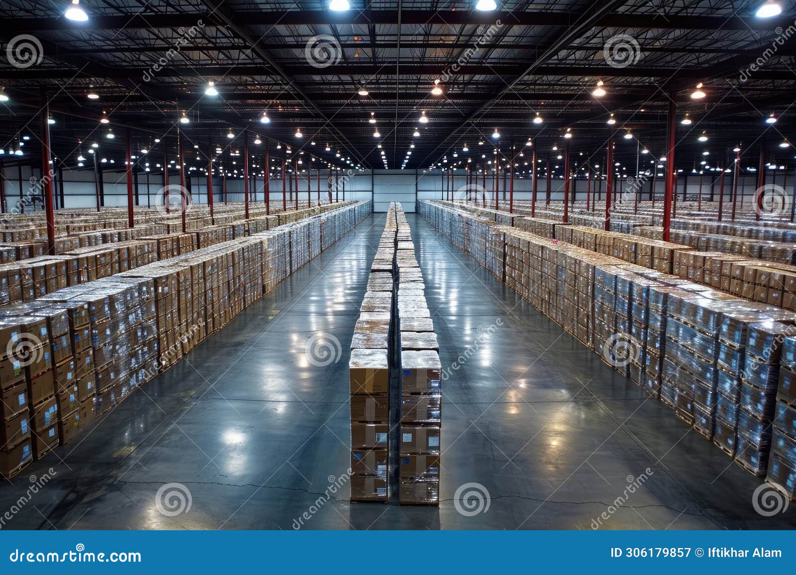 A Large, Bustling Warehouse Filled with Rows upon Rows of Neatly ...