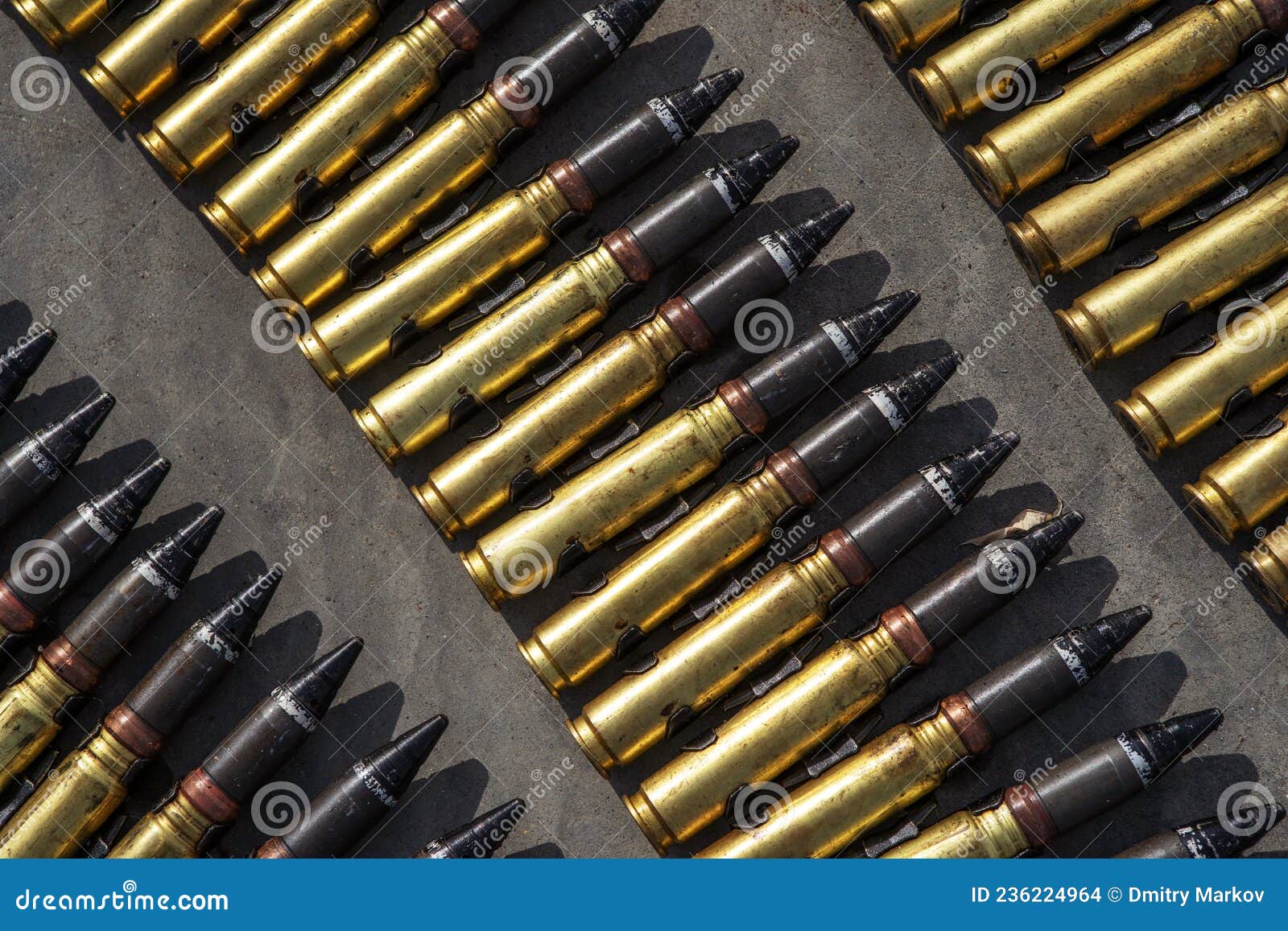 Large-caliber Machine Gun Shells. Flat Lay of the Frame Stock Photo ...