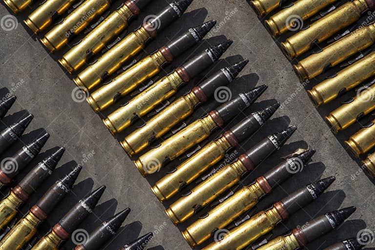 Large-caliber Machine Gun Shells. Flat Lay of the Frame Stock Photo ...