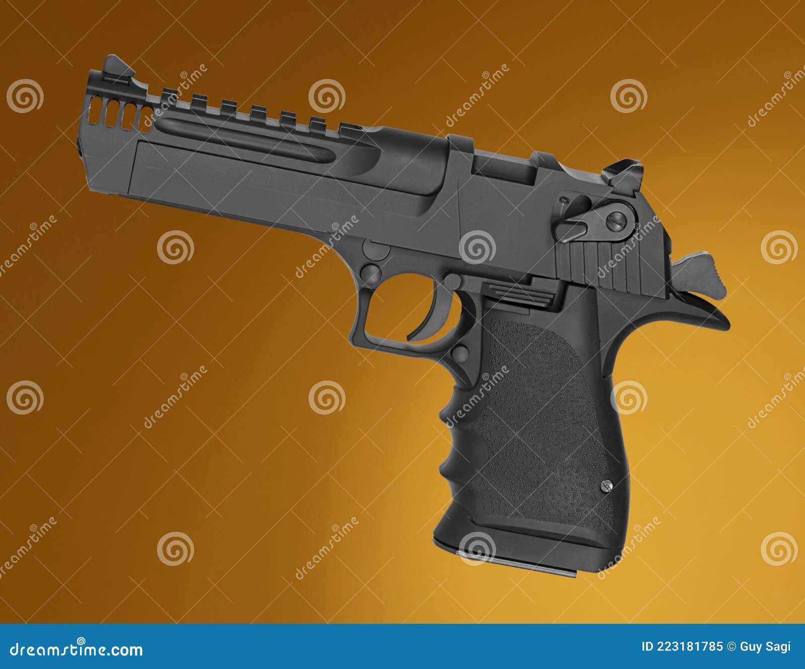 Large Caliber Semi-automatic Pistol on a Beige and Orange Background ...