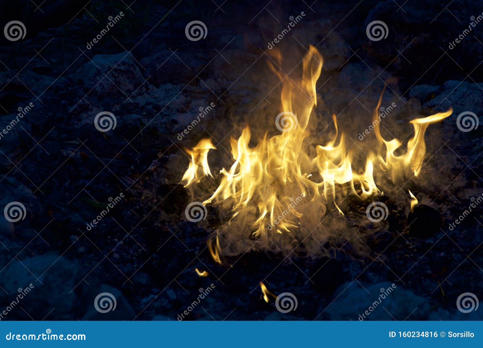 Large Campfire with Tall Orange Flames Stock Photo - Image of circle ...