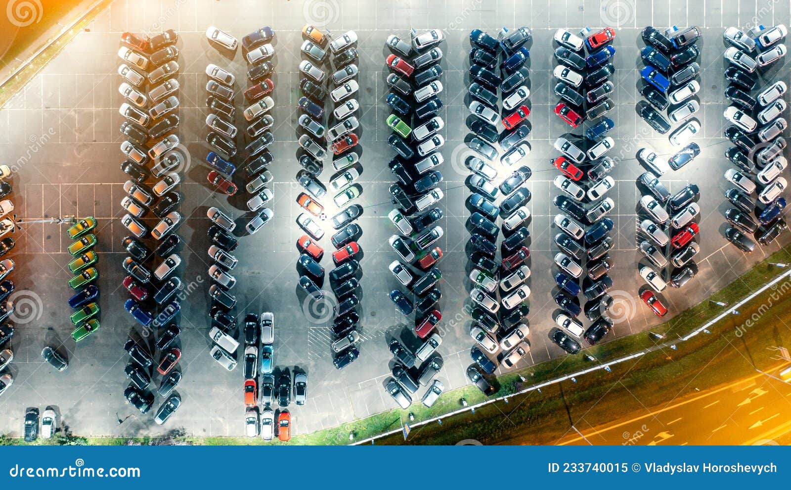 Large Car Park at Night from a Height Stock Image - Image of process ...
