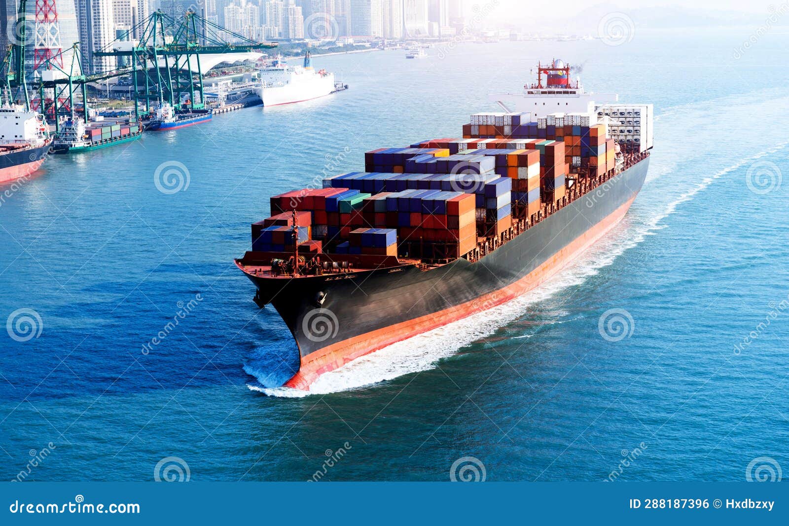 Large Cargo Container Ship Arriving Stock Photo - Image of carriers ...