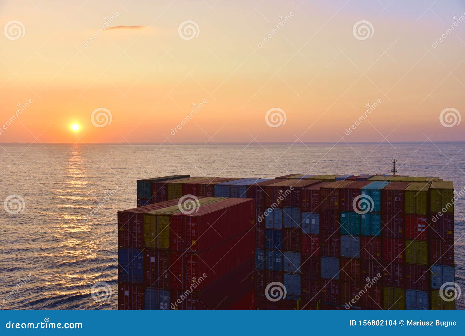 Large Cargo Container Ship during Her Voyage through the Ocean. Stock ...