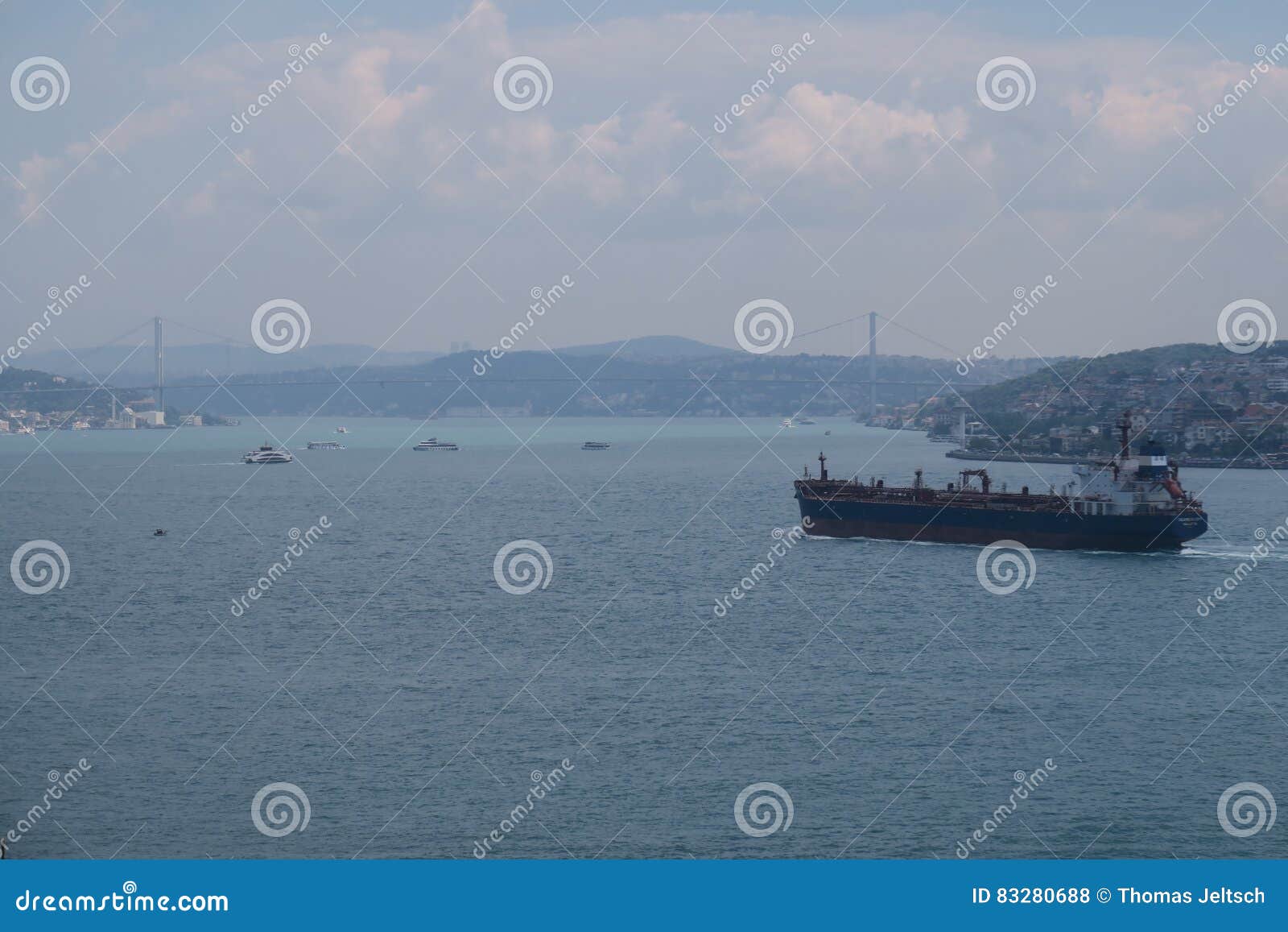 Large Cargo Container Ship Passing through Bosphorus, in Istanbul ...