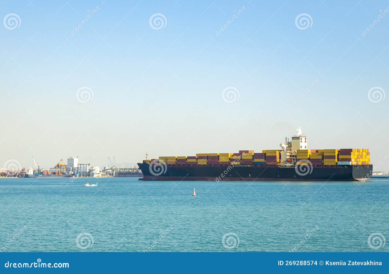 Large Cargo Container Ship Sails in the Seaport Stock Photo - Image of ...