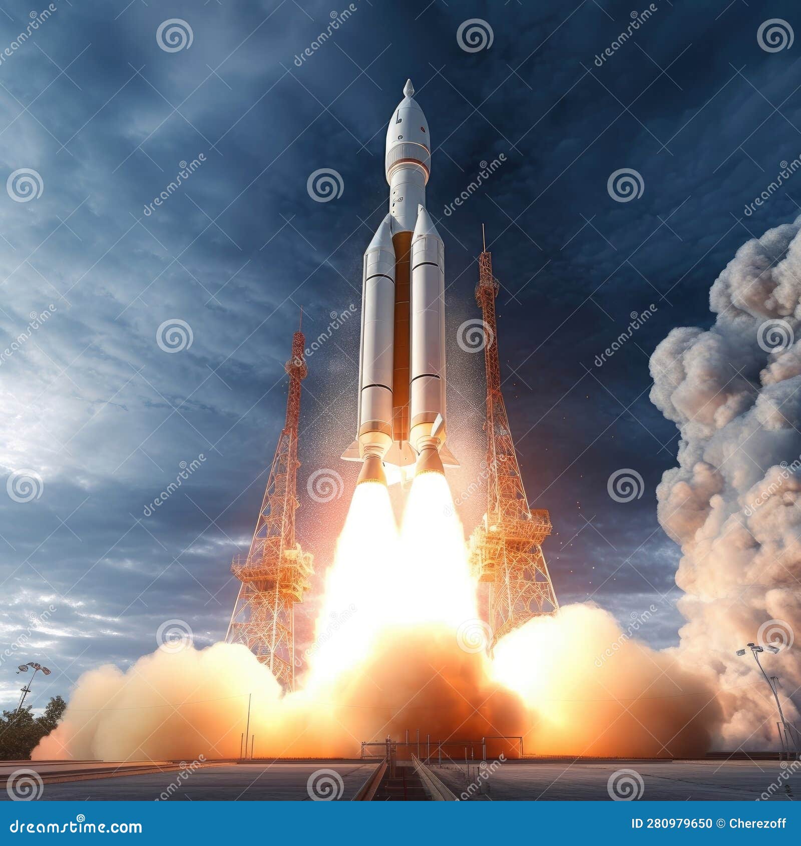 A Large Cargo Rocket is Launched from the Launch Pad Stock Illustration ...