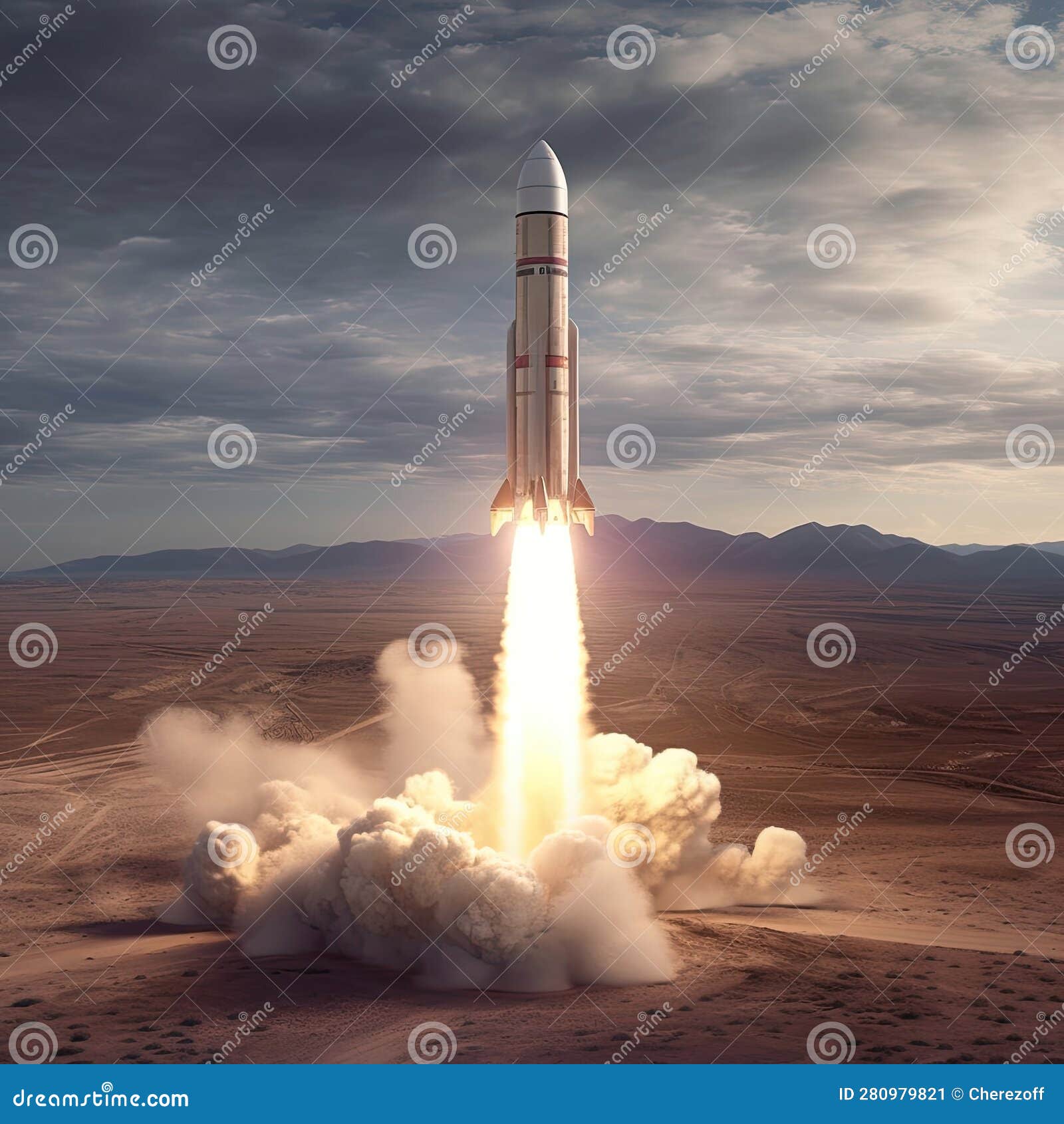 A Large Cargo Rocket is Launched from the Launch Pad Stock Illustration ...