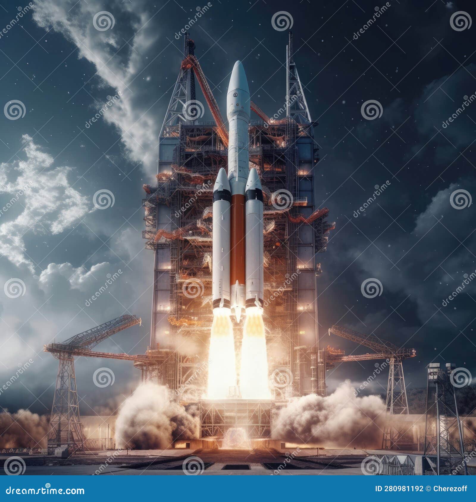 A Large Cargo Rocket is Launched from the Launch Pad Stock Illustration ...