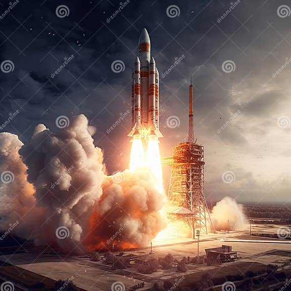 A Large Cargo Rocket is Launched from the Launch Pad Stock Illustration ...