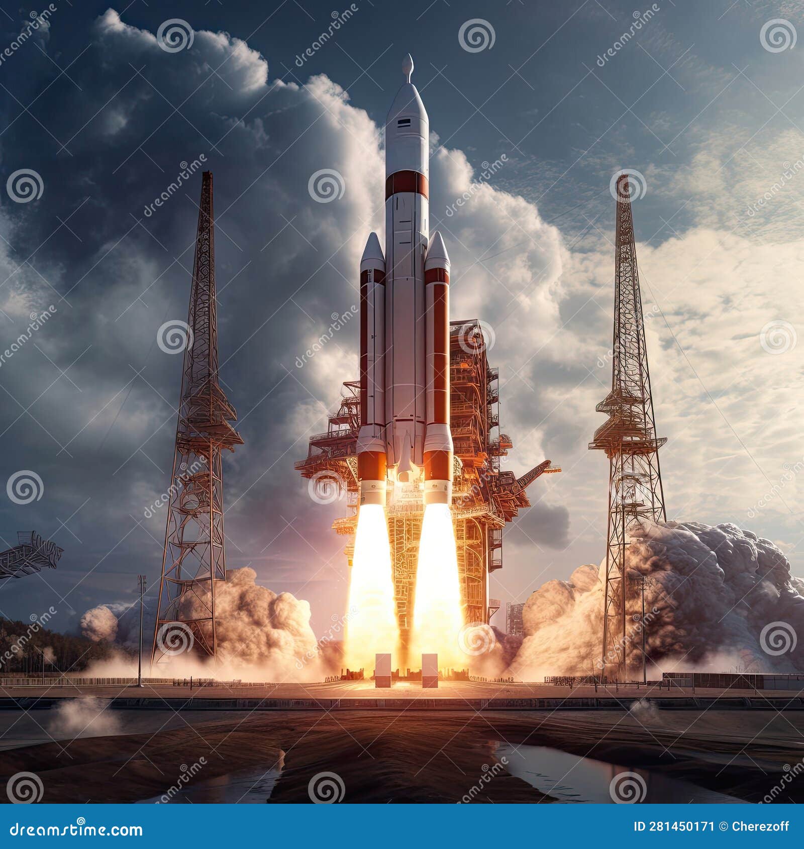 A Large Cargo Rocket is Launched from the Launch Pad Stock Illustration ...