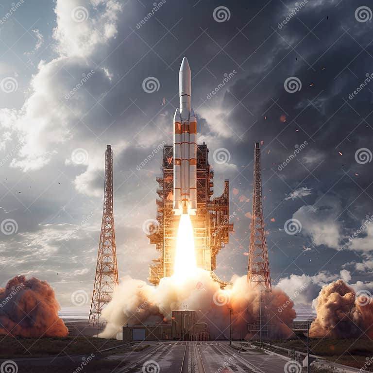 A Large Cargo Rocket is Launched from the Launch Pad Stock Illustration ...