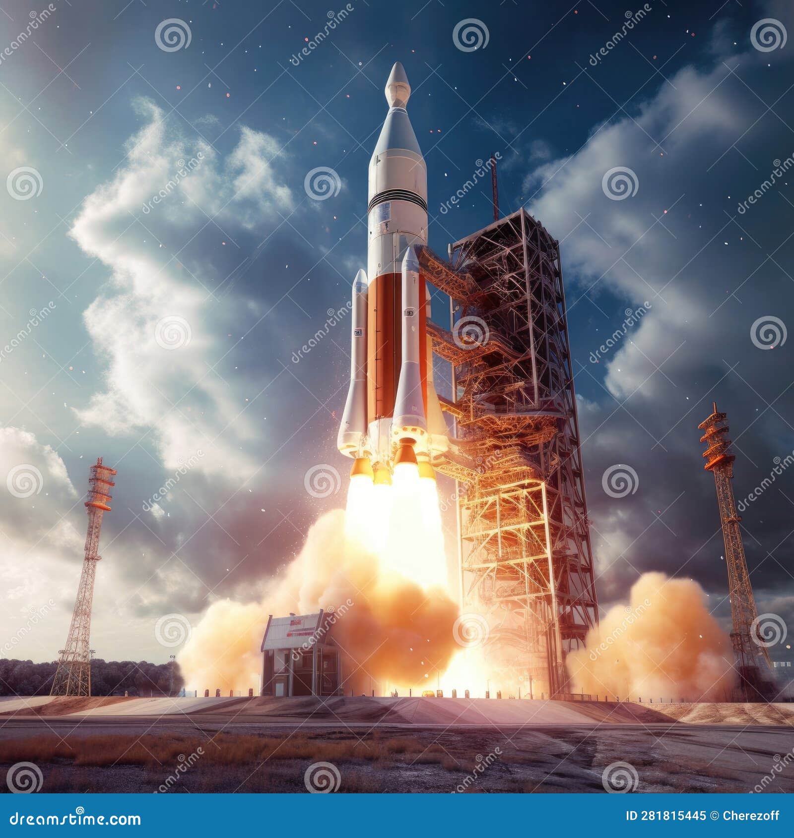 A Large Cargo Rocket is Launched from the Launch Pad Stock Illustration ...