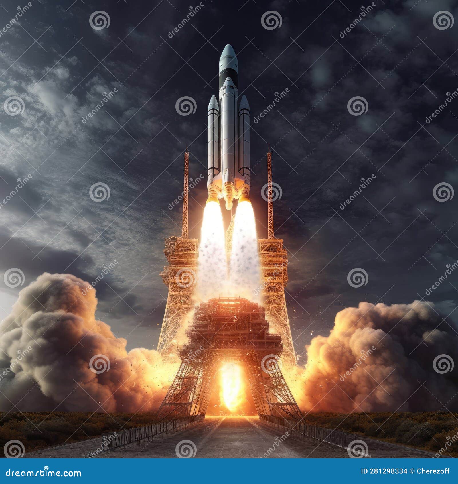 A Large Cargo Rocket is Launched from the Launch Pad Stock Illustration ...
