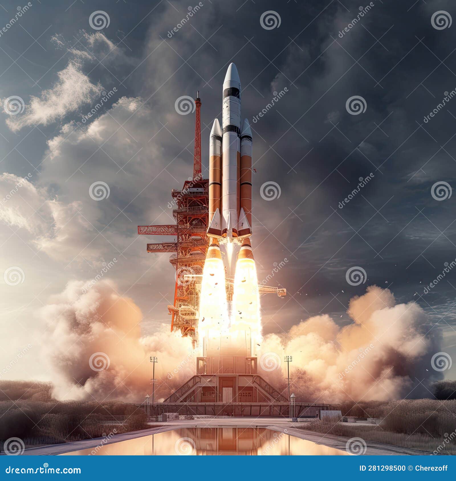 A Large Cargo Rocket is Launched from the Launch Pad Stock Illustration ...