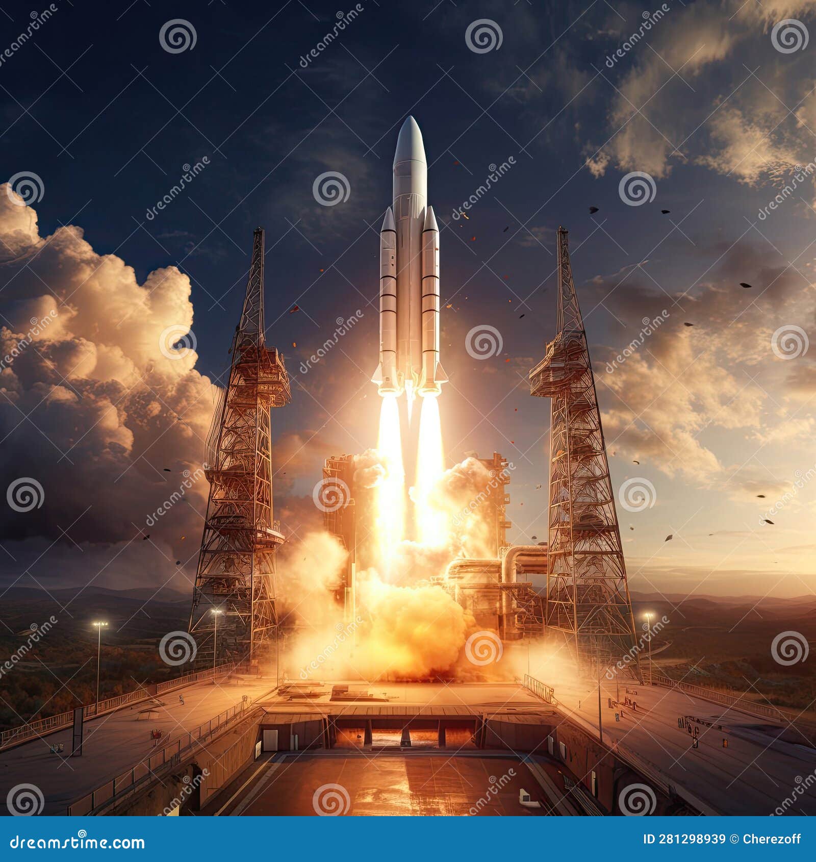 A Large Cargo Rocket is Launched from the Launch Pad Stock Illustration ...