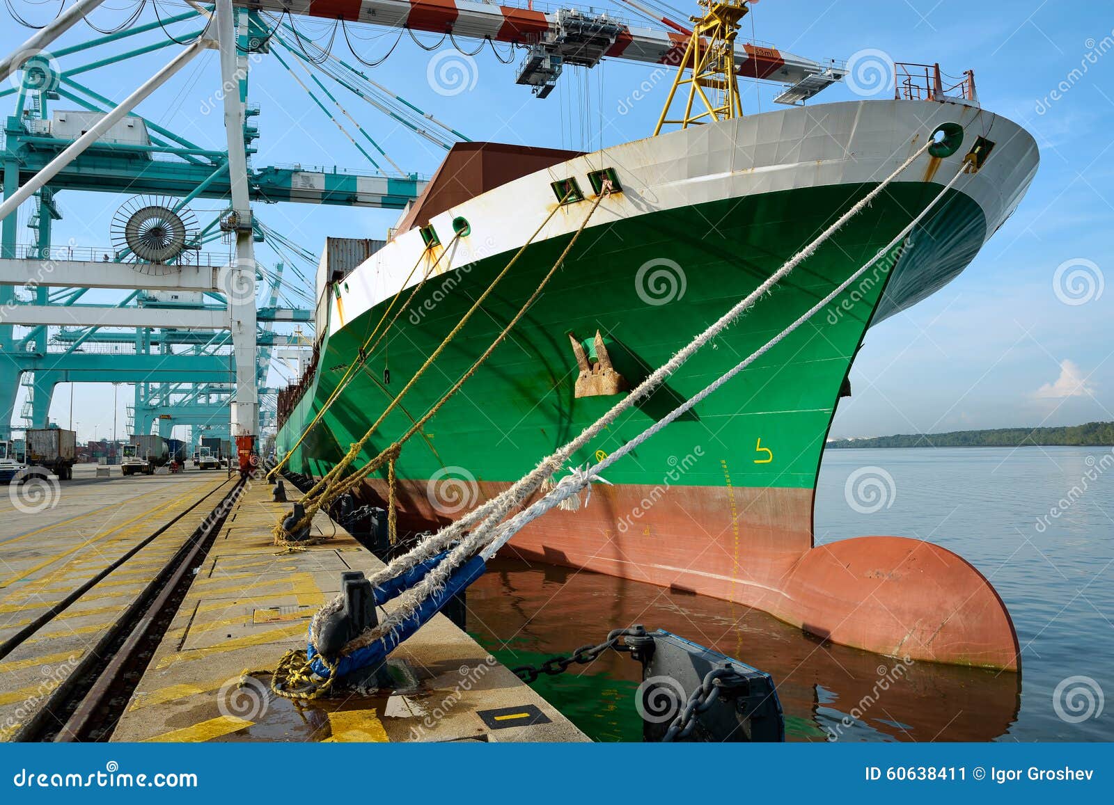Large Cargo Ship Being Loaded in a Port Stock Image - Image of industry ...
