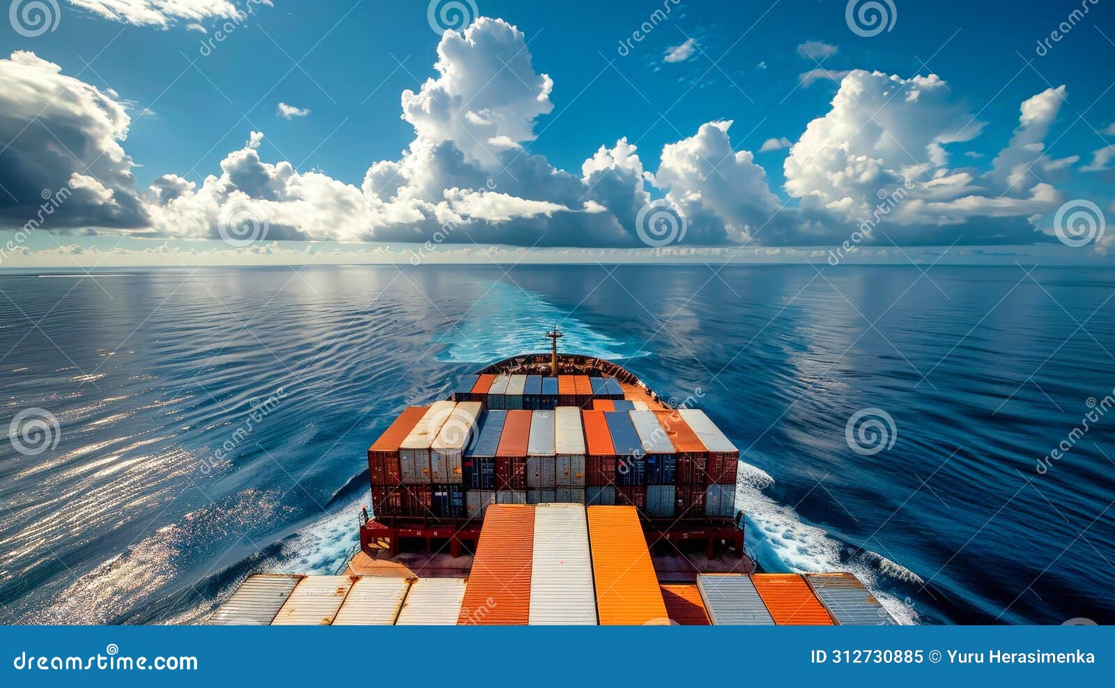A Large Cargo Ship Carrying Containers Sails Across the Vast Ocean ...