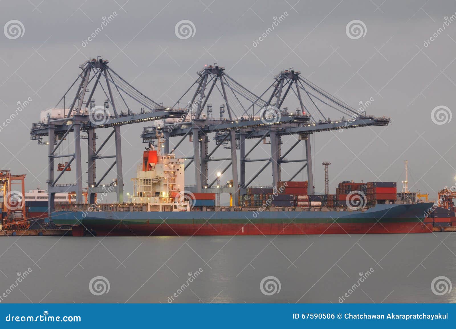 Large Cargo Ship with Containers Loading by Crane at Port Stock Photo ...